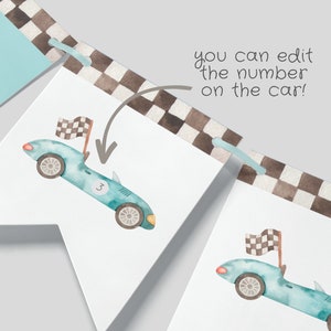 Editable Car Birthday Banner, Vintage Blue Car Party Decor, Any Age ...