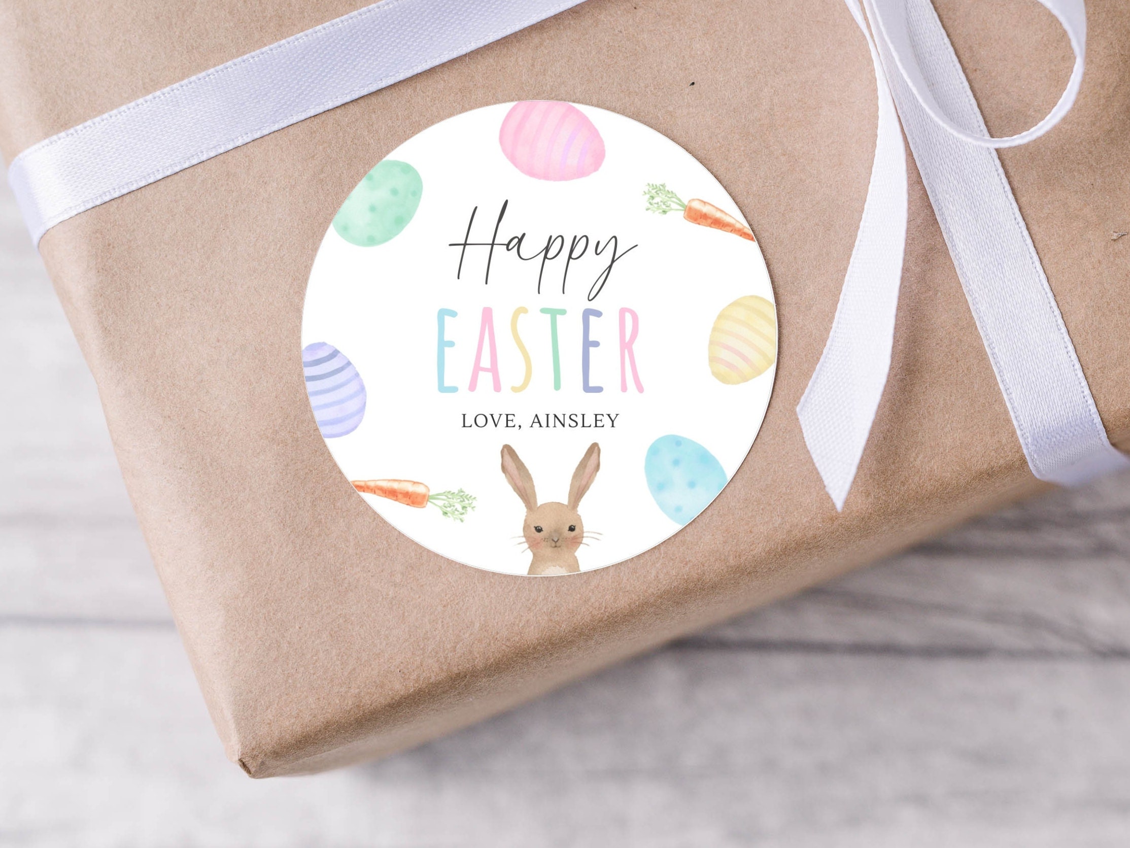 Editable Happy Easter Label, Easter Party Round Sticker & Tag Template ...