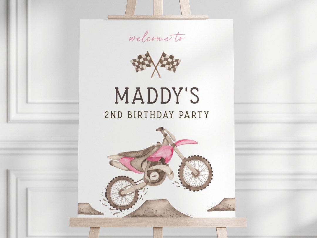 Pink Dirt Bike Welcome Sign, Editable Template, Girl Pink Racing Dirt ...