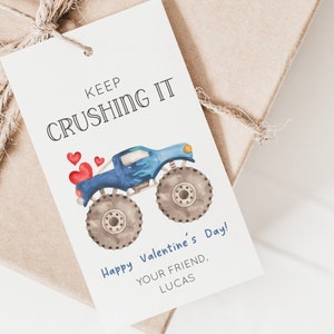 Keep Crushing It Valentine's Day Tag, Editable Monster Truck Valentines ...