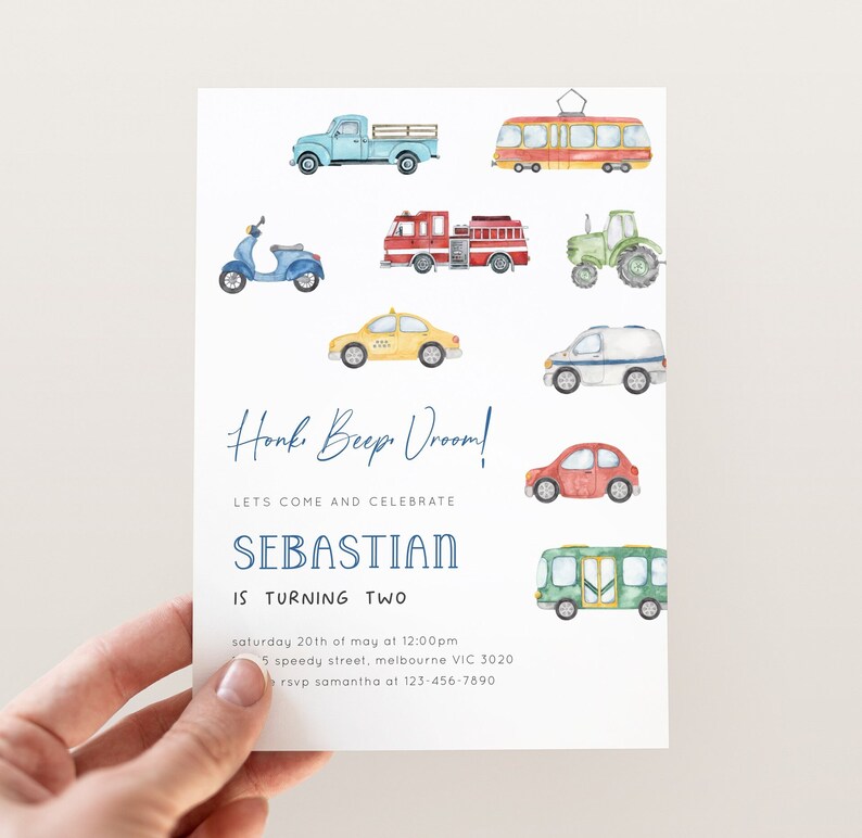Editable Transportation Birthday Invitation, Transport Vehicle B'day ...