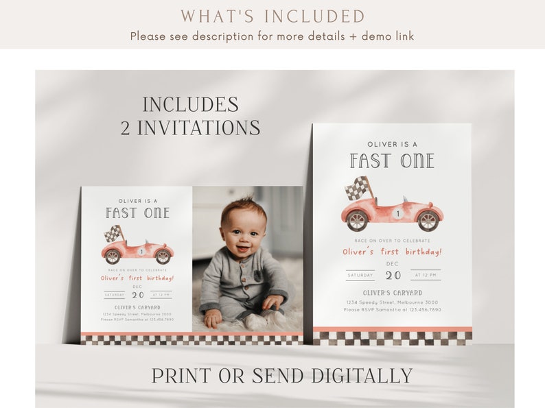 Editable Fast ONE Birthday Invitation Bundle Red Racing Car - Etsy Hong ...
