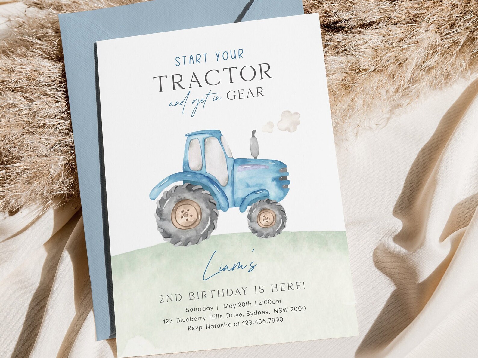 Blue Tractor Birthday Invitation, Editable Template, Any Age Blue Farm ...