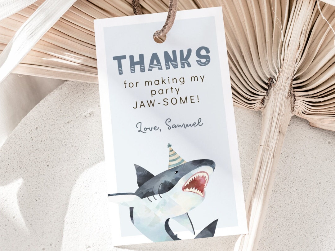 Shark Party Favors Thank You Tag, Editable Template, Shark Birthday ...
