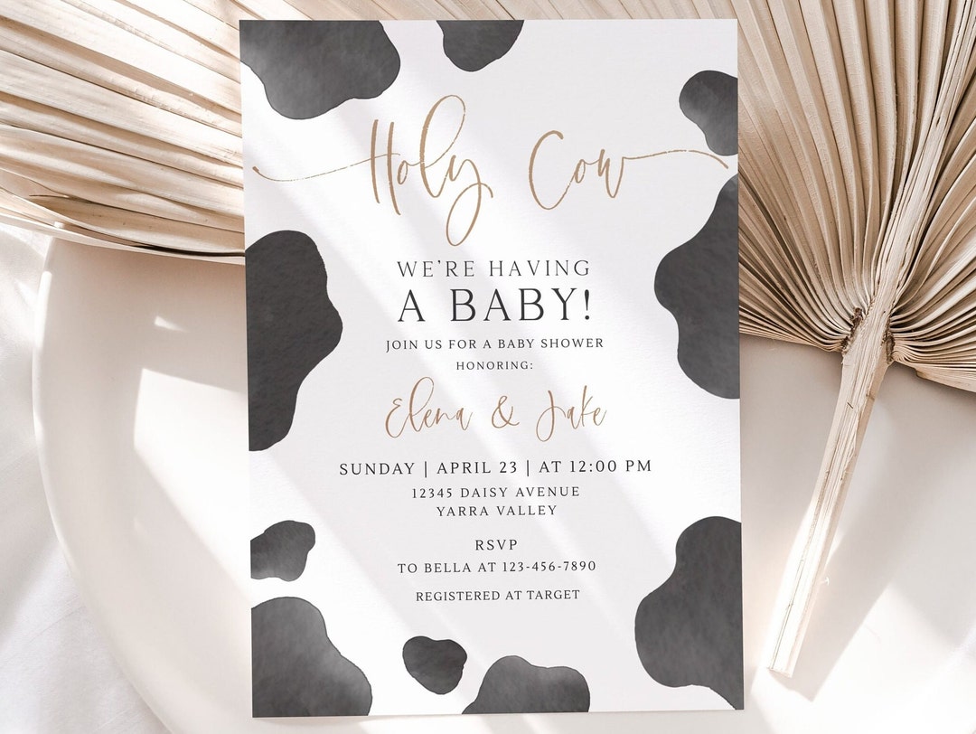 Holy Cow Baby Shower Invitation, Editable Template, Minimalist Cow Baby ...