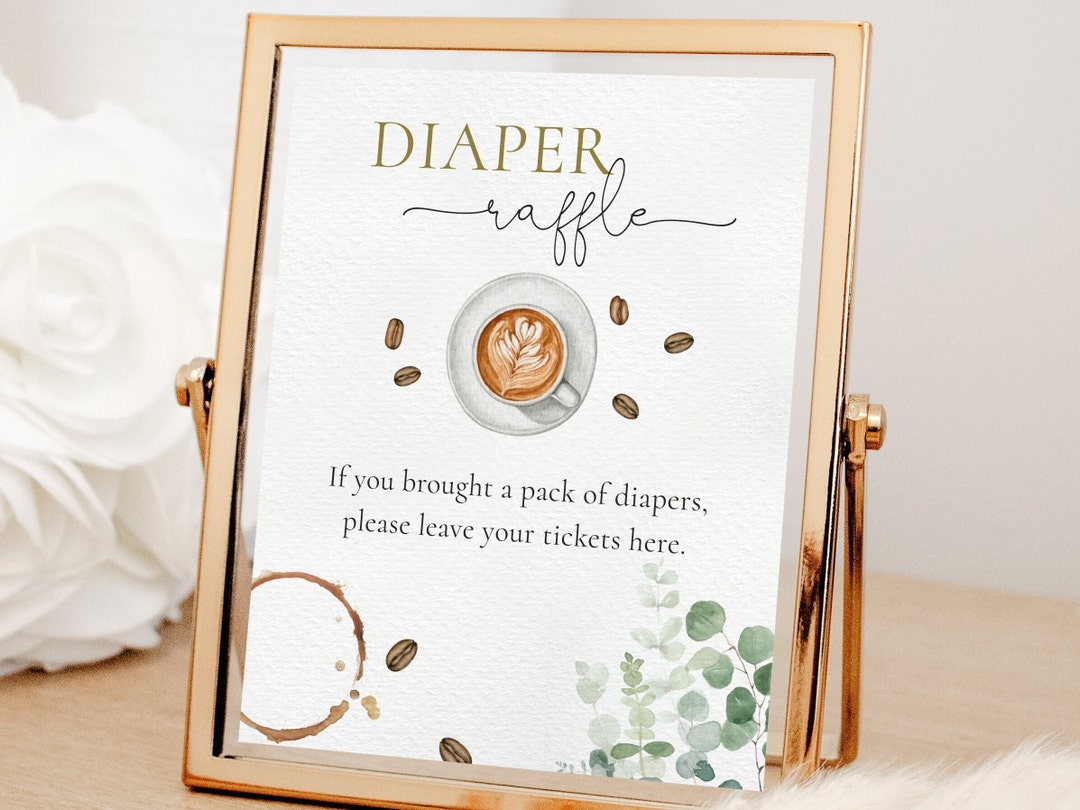 Coffee Diaper Raffle Sign Baby Shower, Editable Greenery Coffee Shower ...