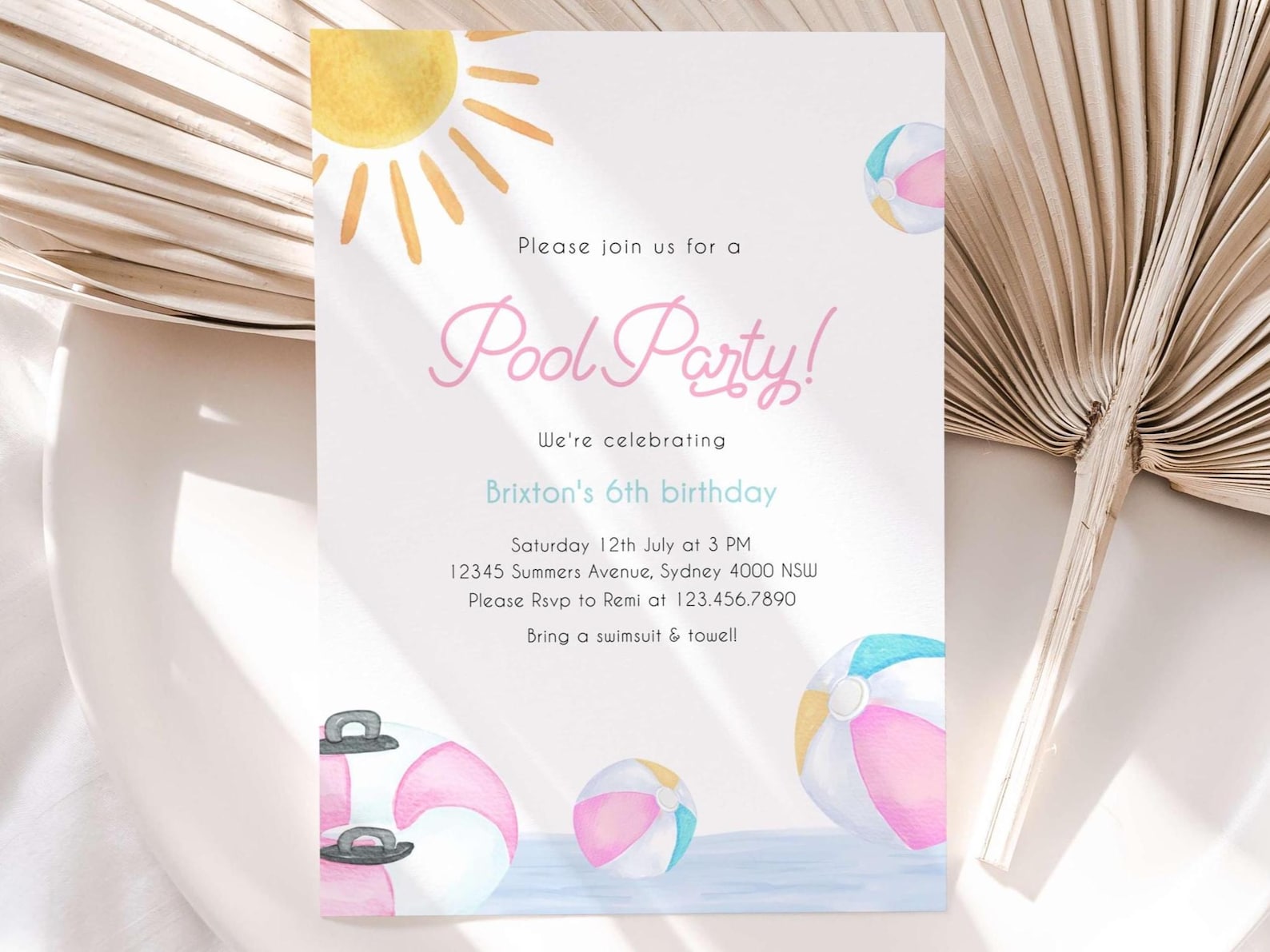 Editable Pool Party Birthday Invitation, Girl Pink Pool Party Invite ...