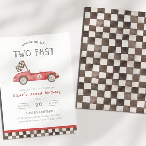 Growing up 2 Fast Birthday Invitation, Editable TWO Fast Invite, Red ...