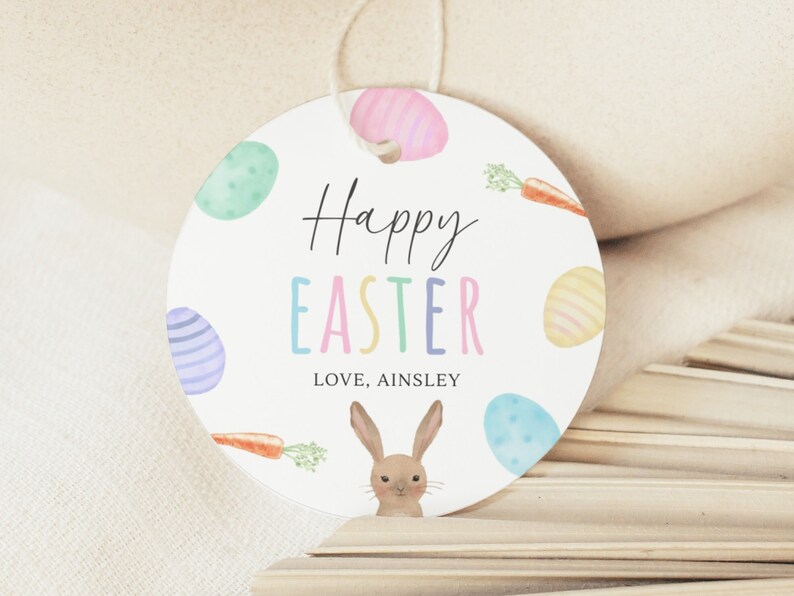 Editable Happy Easter Label, Easter Party Round Sticker & Tag Template ...