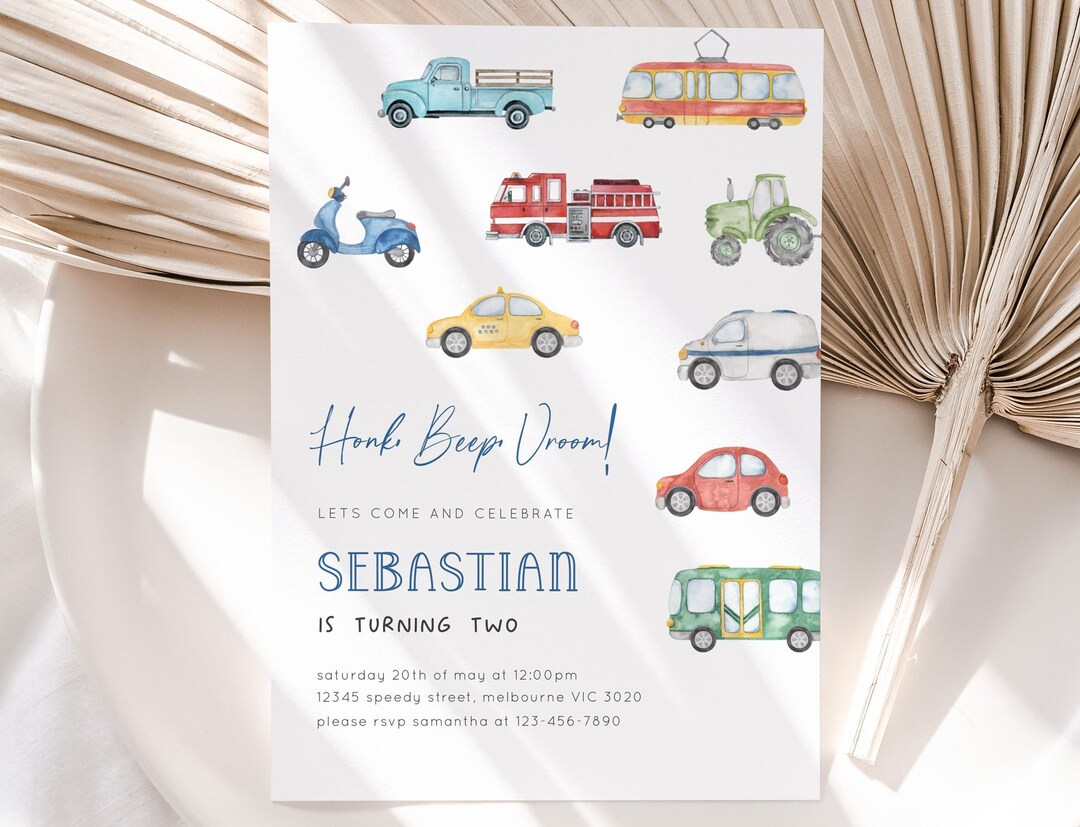 Editable Transportation Birthday Invitation, Transport Vehicle B'day ...