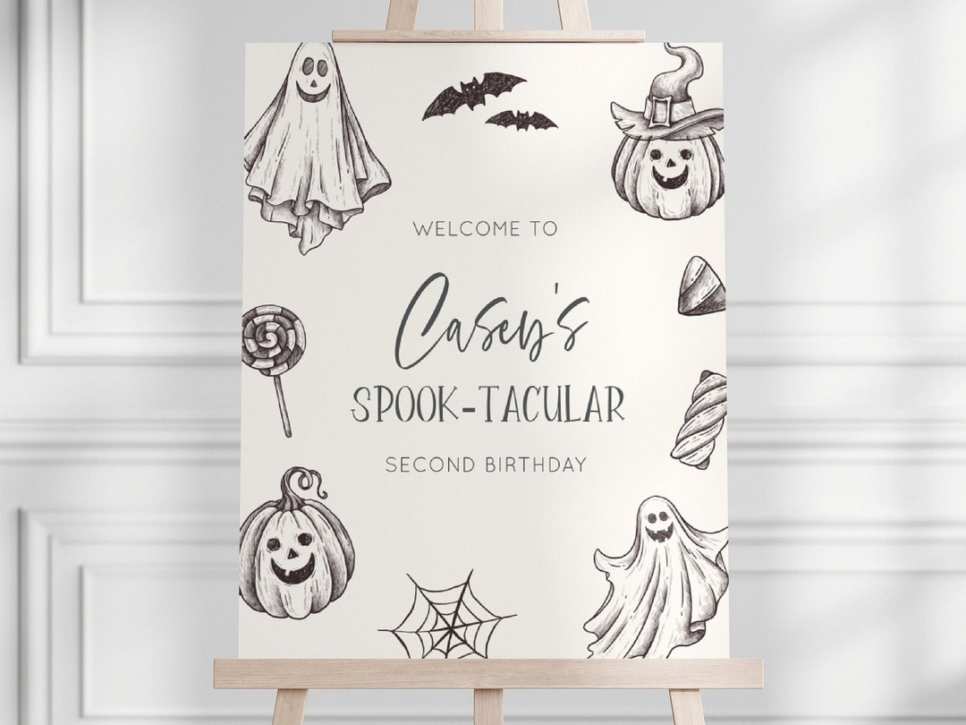 Editable Halloween Birthday Welcome Sign, Spooktacular B'day Party Sign ...