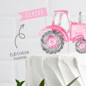 Editable Pink Tractor Cake Toppers, Printable Pink Tractor Cake Decor ...