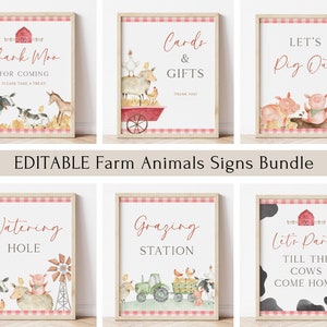 Farm Animals Red Barn Birthday Invitation Bundle, Editable Farmyard B ...