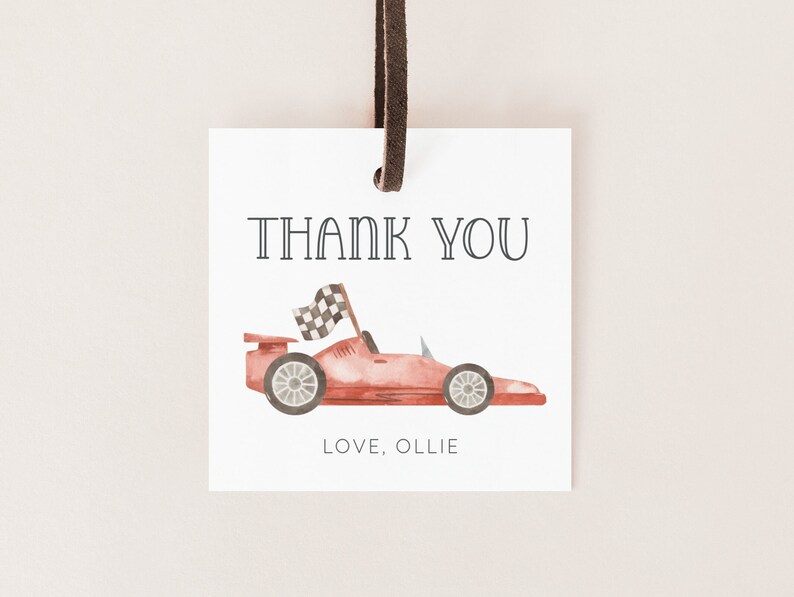 Racing Birthday Thank You Tag Editable Template Red Race Car - Etsy