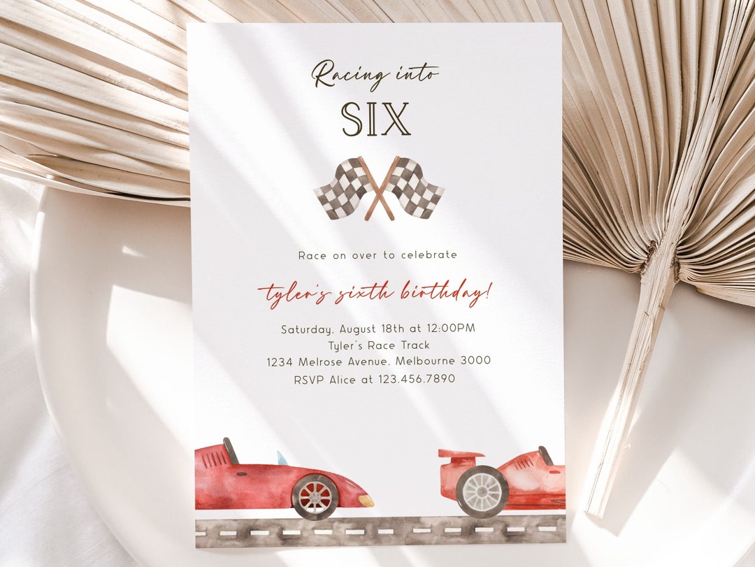 Racing 6th Birthday Invitation, Editable Red Race Car Sixth B'day Party ...