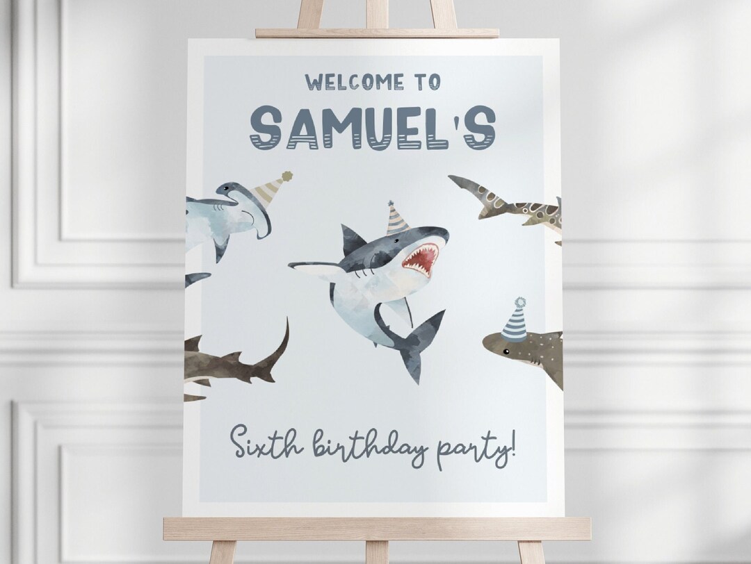 Shark Birthday Welcome Sign, Editable Template, Sharks B'day Party ...