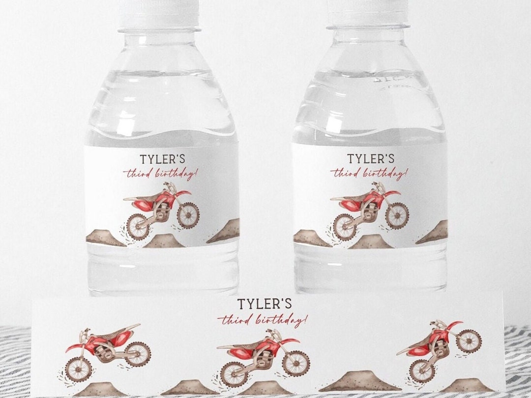 Dirt Bike Water Bottle Label, Editable Motorbike Racing Birthday Drink ...