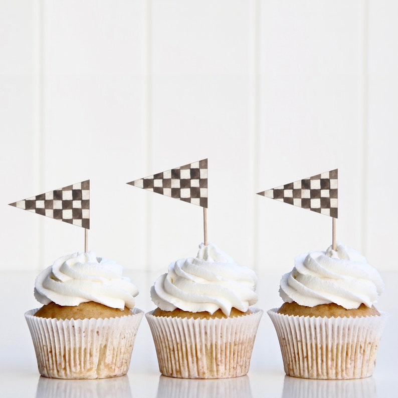Printable Racing Flag Cupcake Topper Vintage Race Car - Etsy