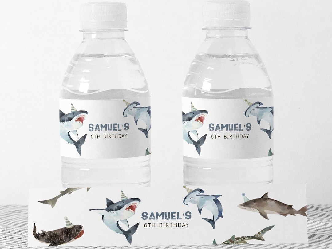 Sharks Water Bottle Label, Editable Template, Under the Sea Sharks ...