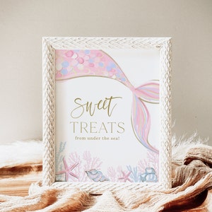 Mermaid Party Sign, Editable Template, Mermaid Sweet Treats Sign, Pink ...