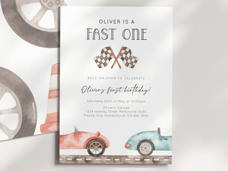 Fast ONE Birthday Invitation, Editable Template, Car 1st Birthday Party ...