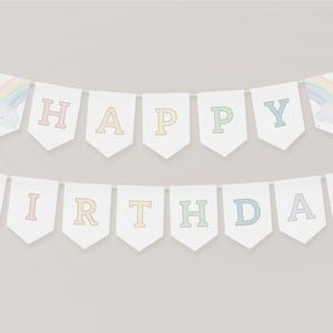 Pastel Rainbow Happy Birthday Banner, Printable Rainbow B'day Party ...