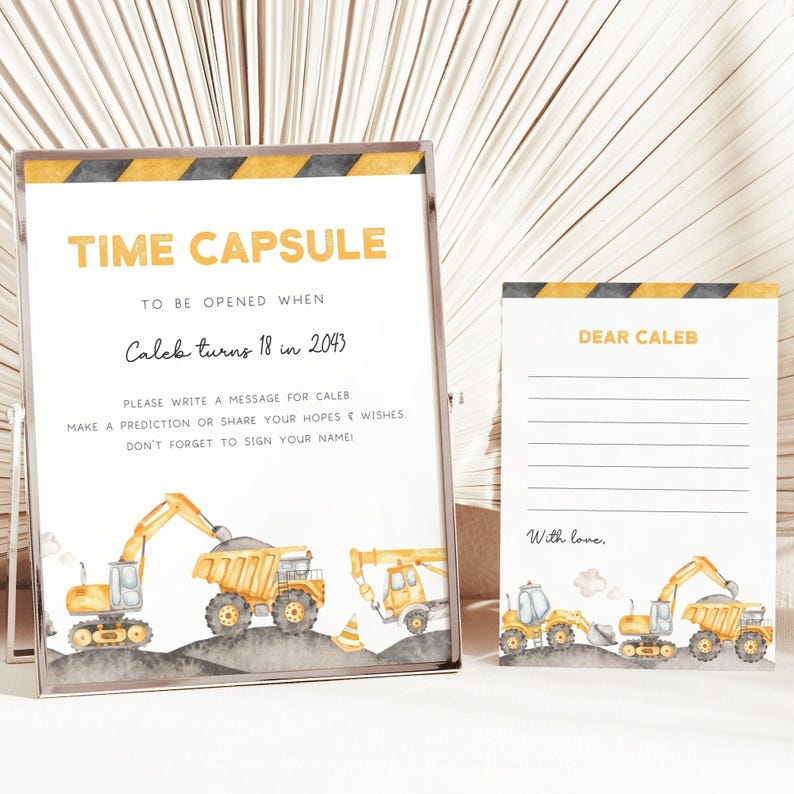 Construction Birthday Time Capsule, Editable Template, Construction ...