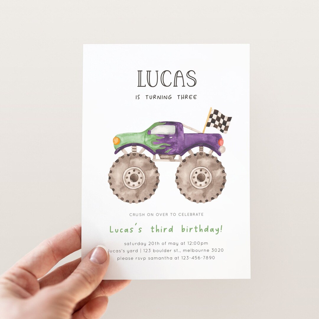 Monster Truck Invitation Editable Monster Truck Birthday - Etsy