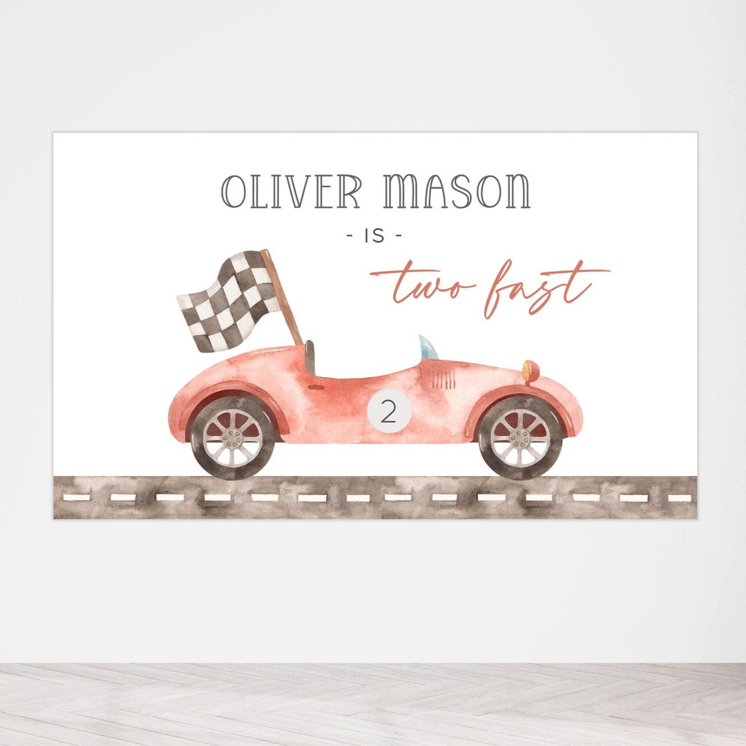 Red Car Two Fast Birthday Wall Banner, Editable Race Car Party Banner ...