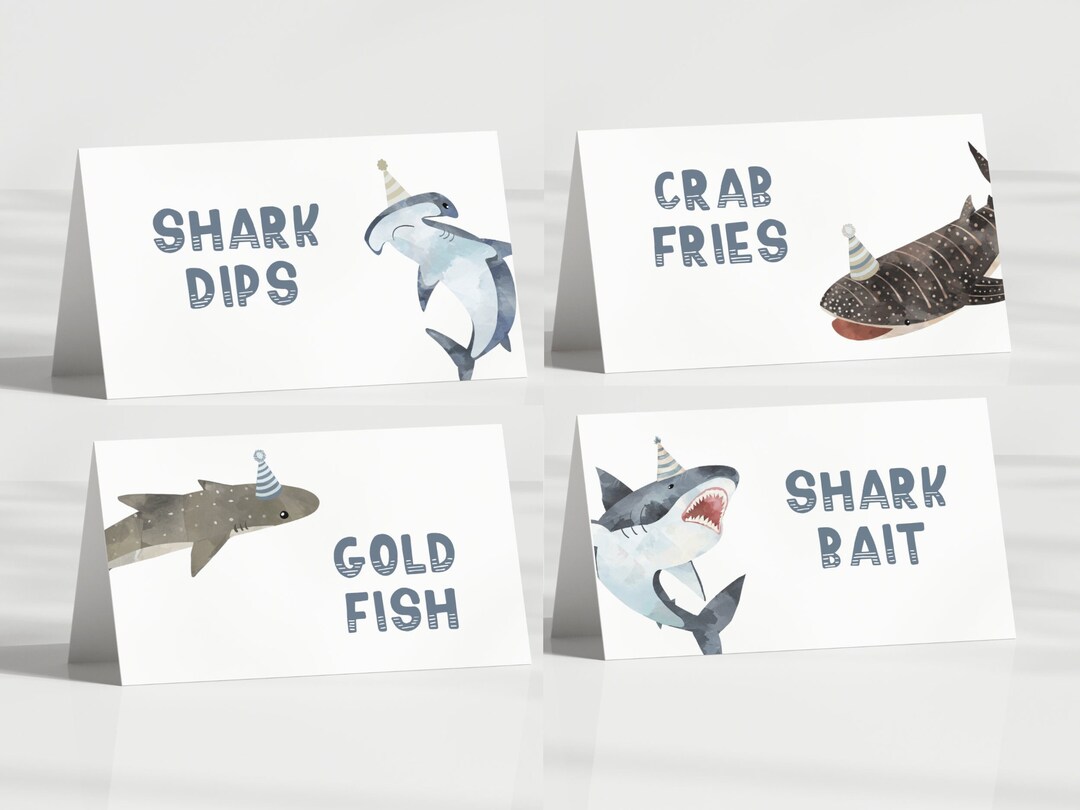 Editable Sharks Food Tents, Sharks Birthday Party Food Labels, Great ...