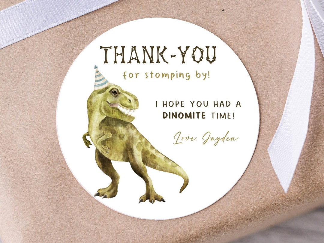 Editable T-rex Dinosaur Party Favors Sticker Template, Printable Three ...