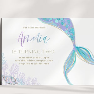 Editable Mermaid Invitation, Any Age Birthday Mermaid Party Invitation ...