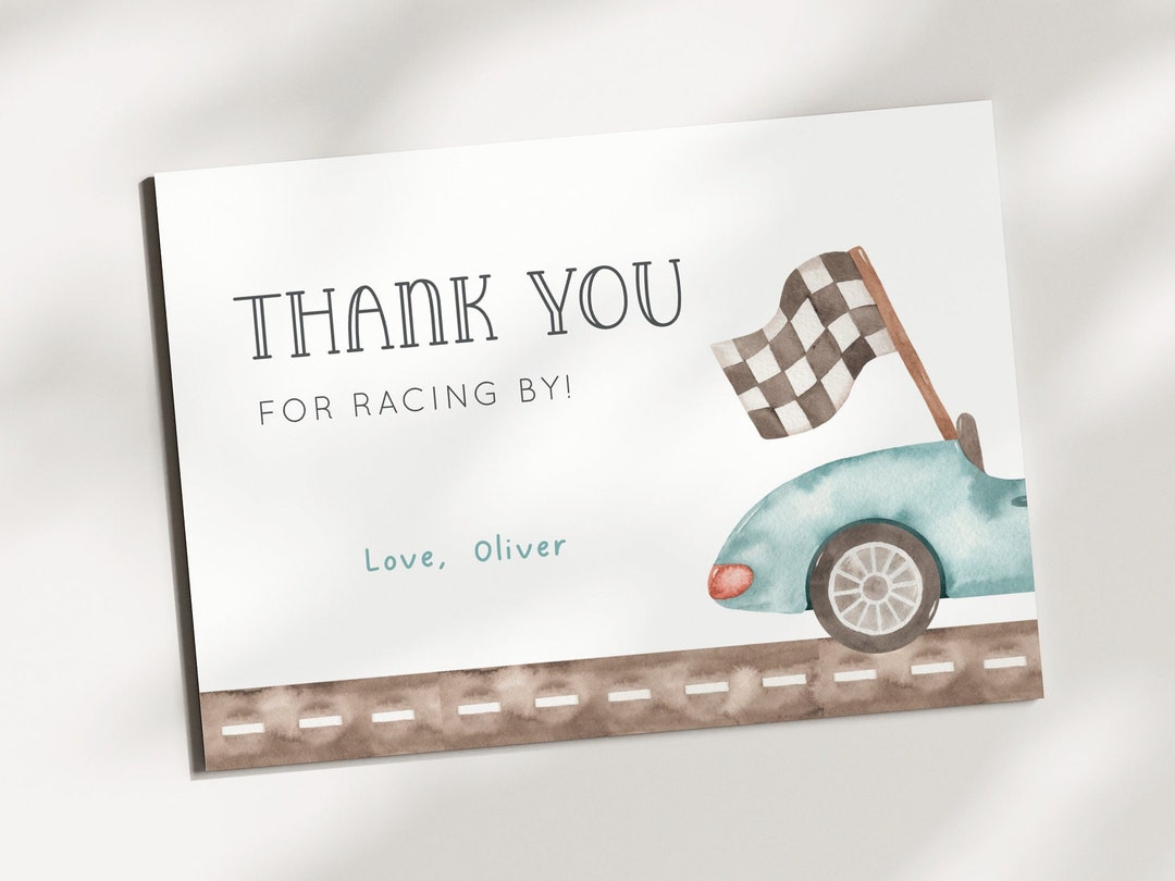 Car Thank You Card, Editable Racing Thank You Note, Vintage Blue Car ...