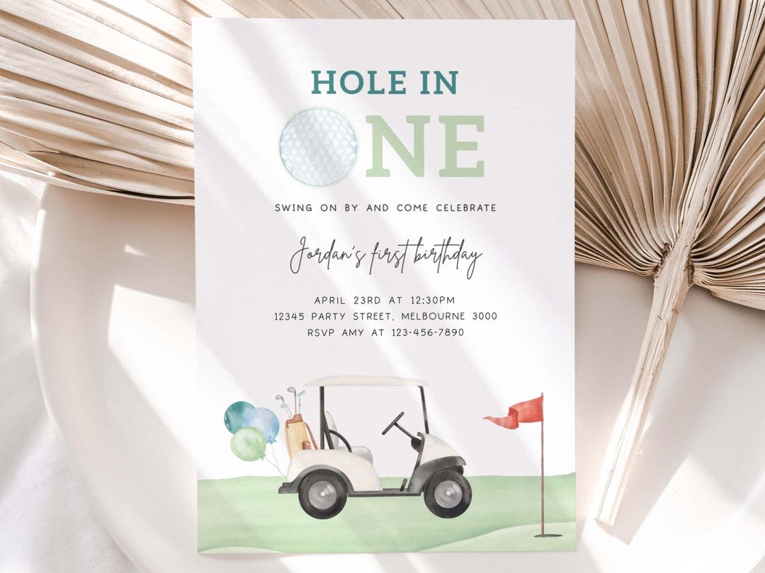 Hole in One Birthday Party Invitation, Editable Mini Golf 1st B'day ...