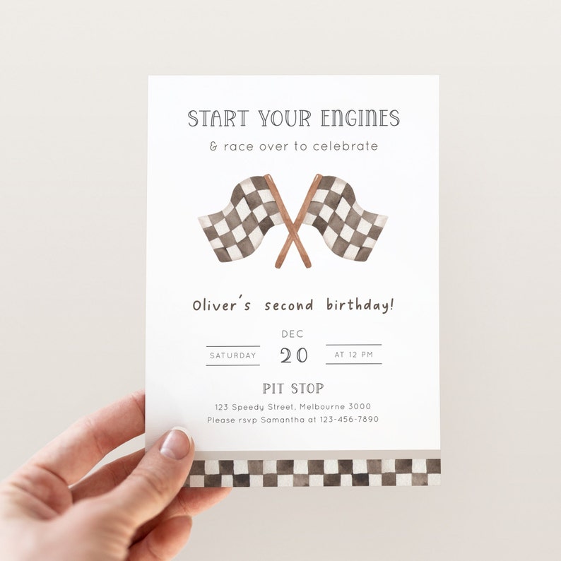 Any Age Racing Invitation Race Flags Birthday Party Invite - Etsy