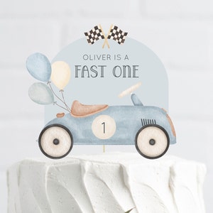 Editable Fast One Cake Toppers, Printable Blue Vintage Car & Balloons ...