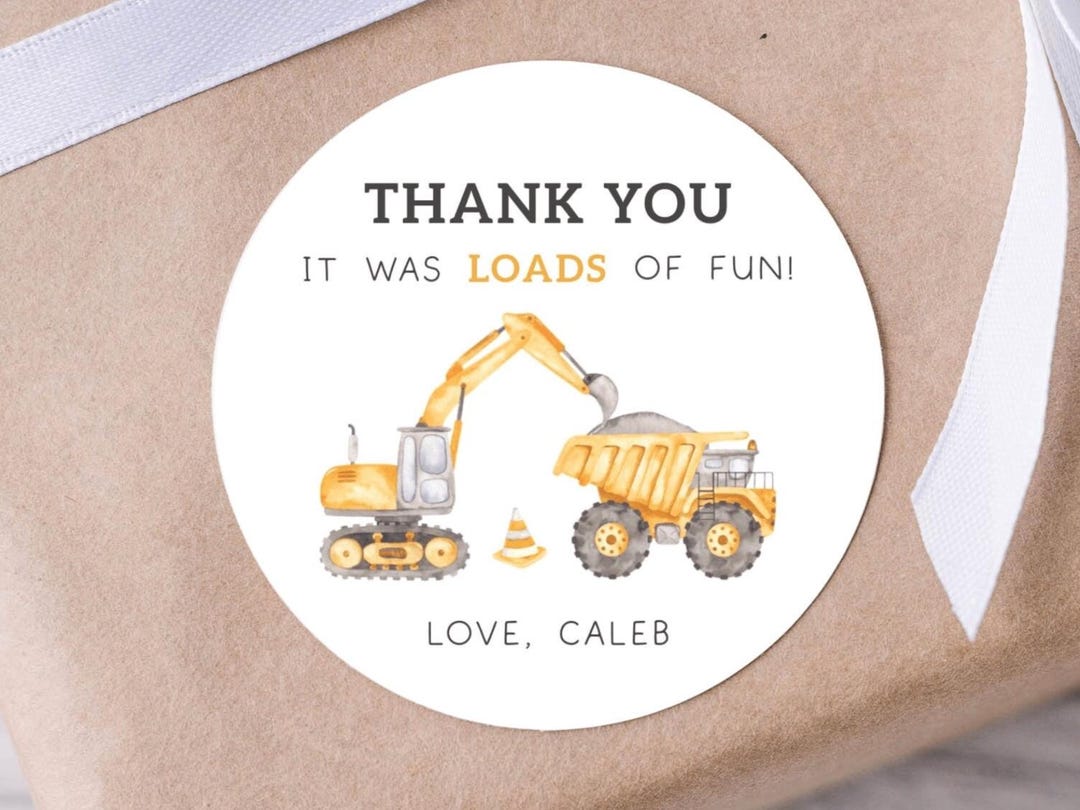 Editable Construction Favor Sticker, Construction Truck Birthday Party ...