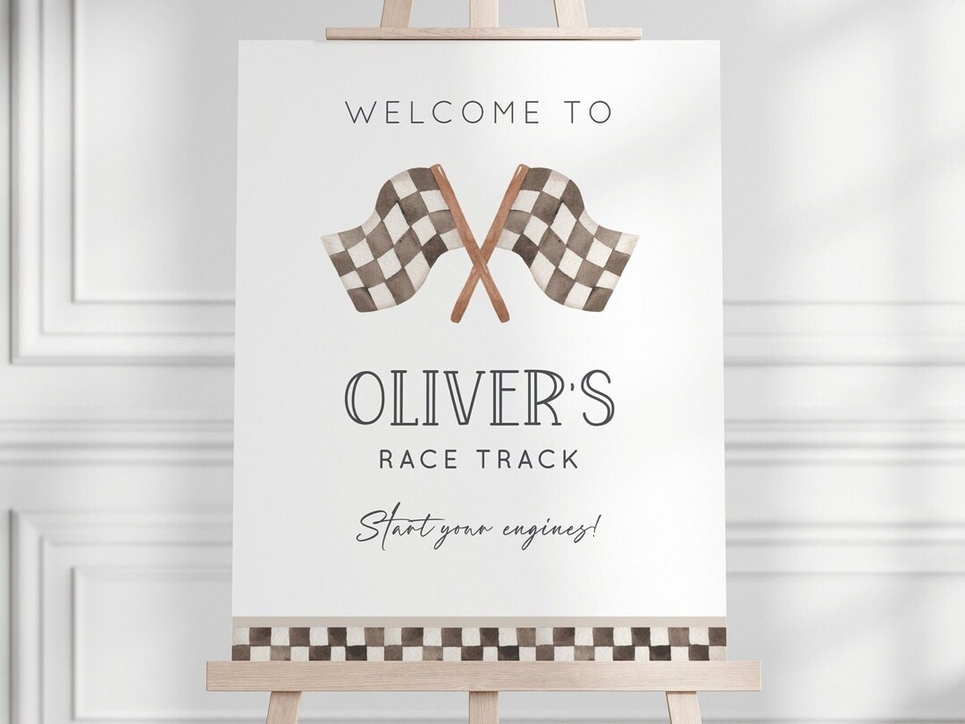 Editable Racing Welcome Sign, Race Flags Party Sign, Two Fast Birthday ...