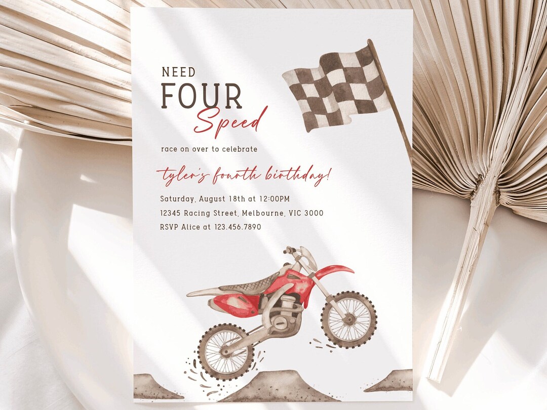 Dirt Bike 4th Birthday Invitation, Editable Template, Need FOUR Speed ...