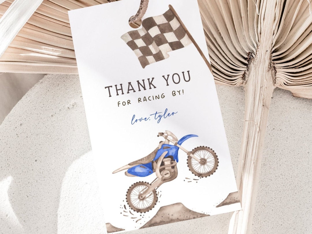 Editable Dirt Bike Thank You Tag, Blue Dirt Bike Birthday Favor Tag ...