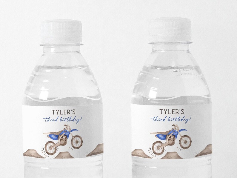Blue Dirt Bike Water Bottle Label Editable Template - Etsy