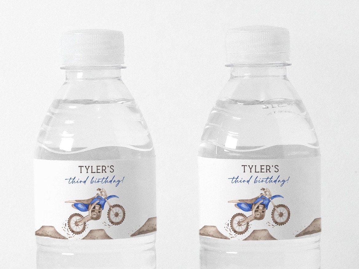 Blue Dirt Bike Water Bottle Label, Editable Template, Motocross Racing ...