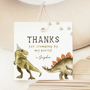 Editable Dinosaur Thank You Tag, Dino Birthday Party Favor Tag, T-rex ...