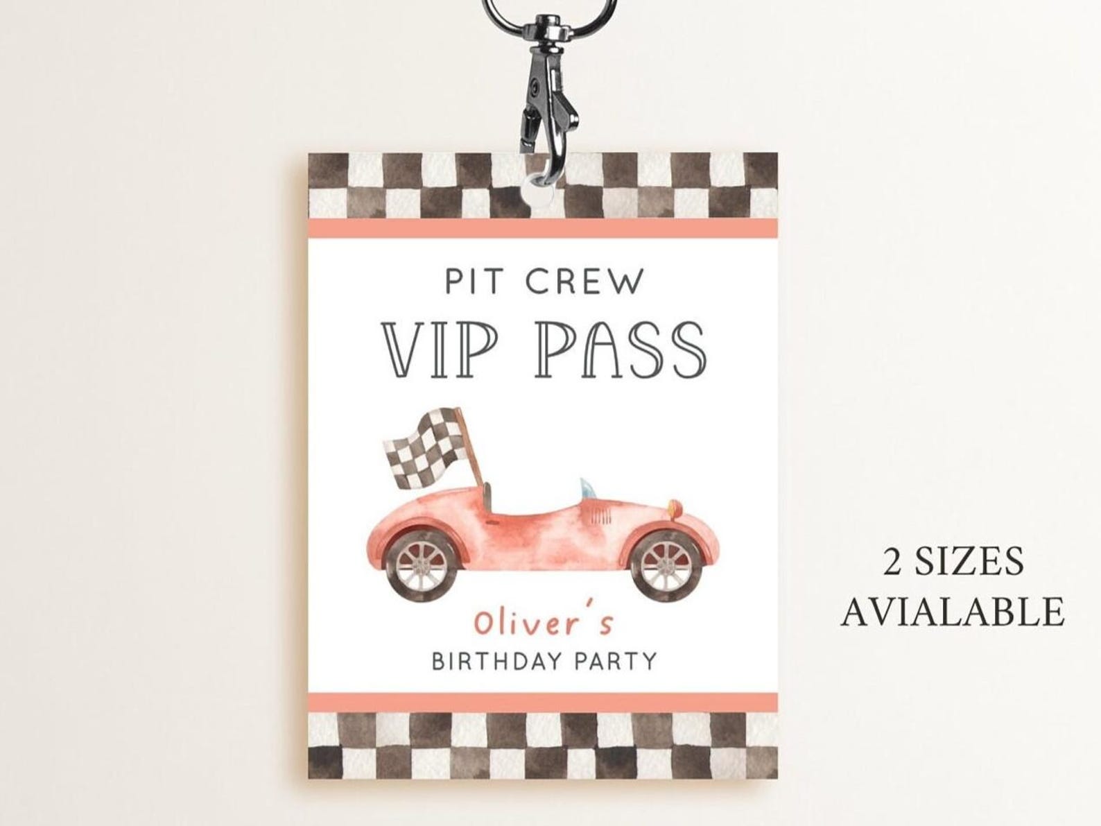 Race Car Pit Crew Pass, Editable Template, Vintage Red Car Party, VIP ...