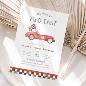 Growing up 2 Fast Birthday Invitation, Editable TWO Fast Invite, Red ...