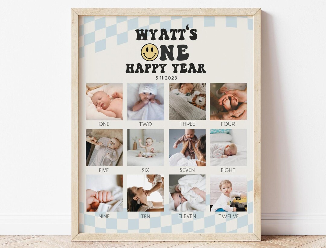 One Happy Dude 12 Months Photo Poster, Editable Happy Dude 1st Year ...