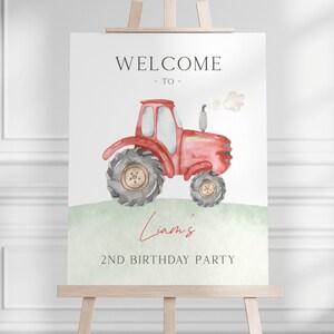 Red Tractor Welcome Sign, Editable Template, Farm Tractor Birthday ...