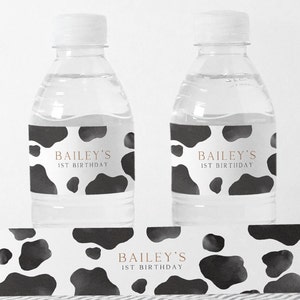 Cow Party Water Bottle Label, Editable Template, Cow Themed Birthday ...