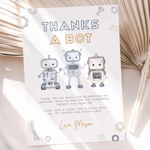 Editable Robot Thank You Card, Robots Birthday Party Thank You Note ...