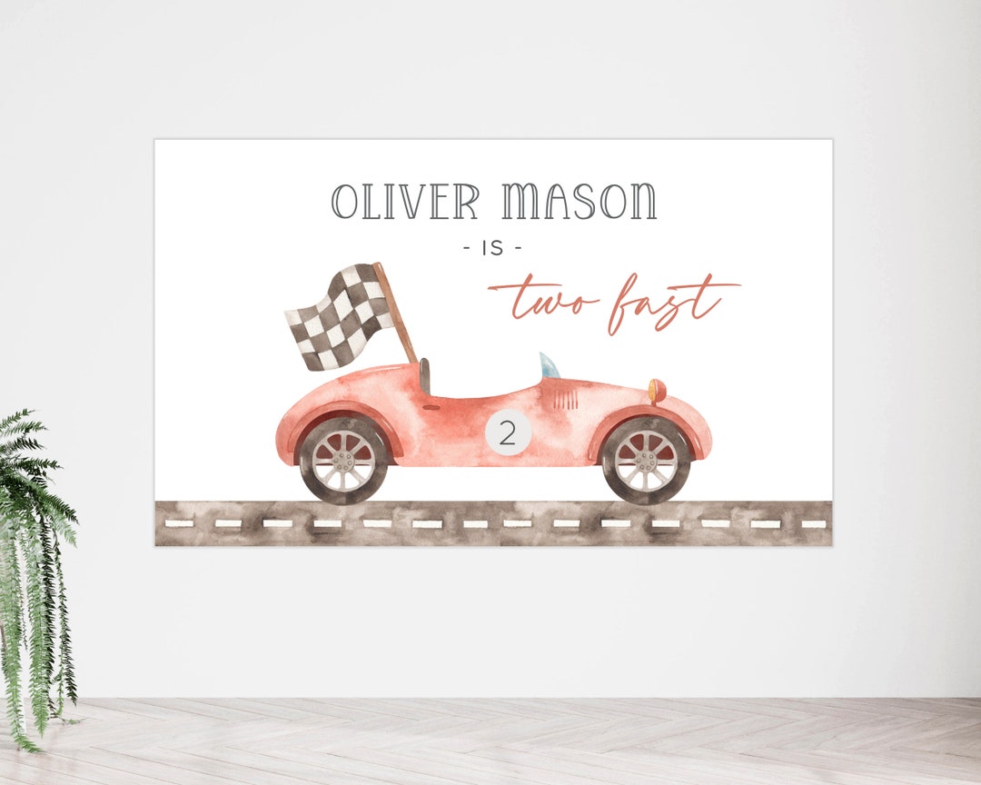 Editable TWO Fast Wall Banner, Race Car Birthday Banner, Red Vintage ...